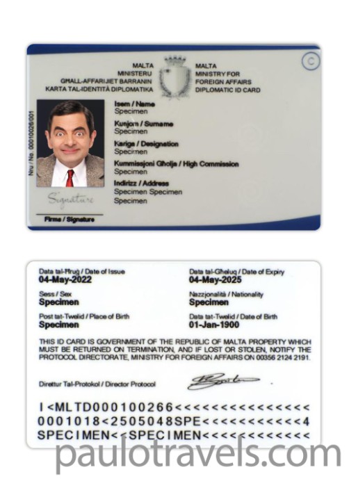Malta diplomatic ID card PSD template - psdstores
